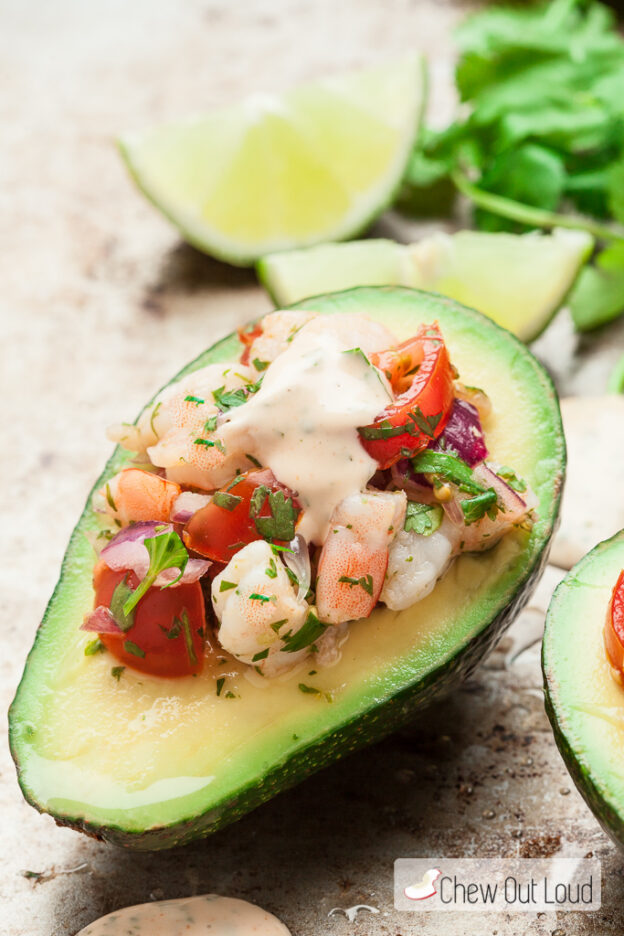Stuffed Avocado Shrimp Salad (Peruvian Palta Rellena) | Chew Out Loud