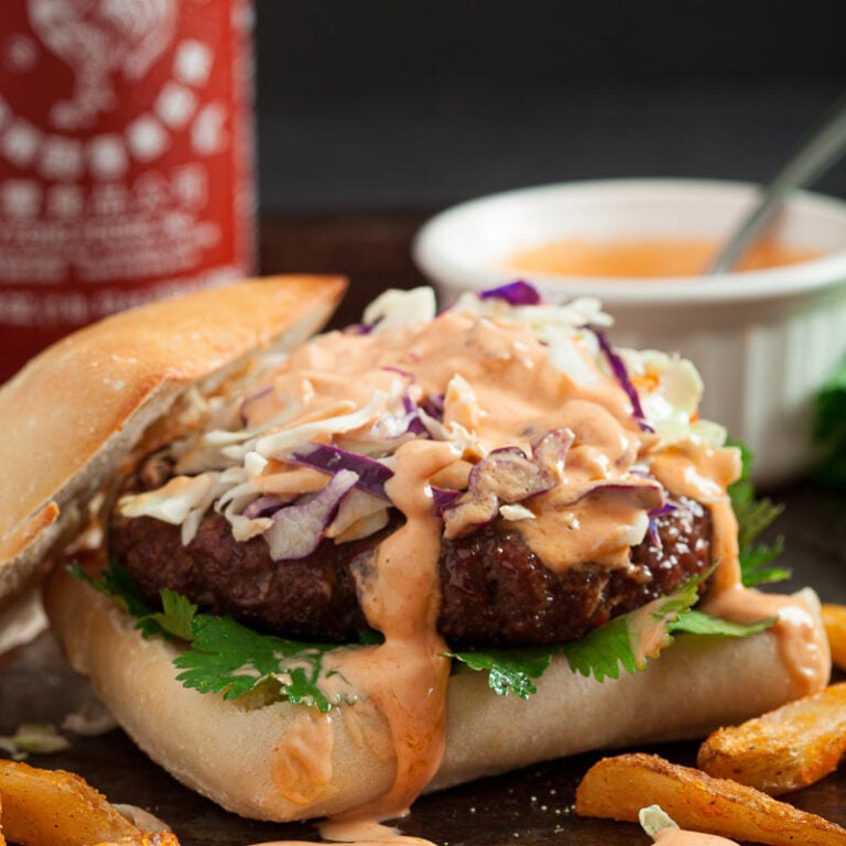 Asian Burgers with Sriracha Mayo | Chew Out Loud